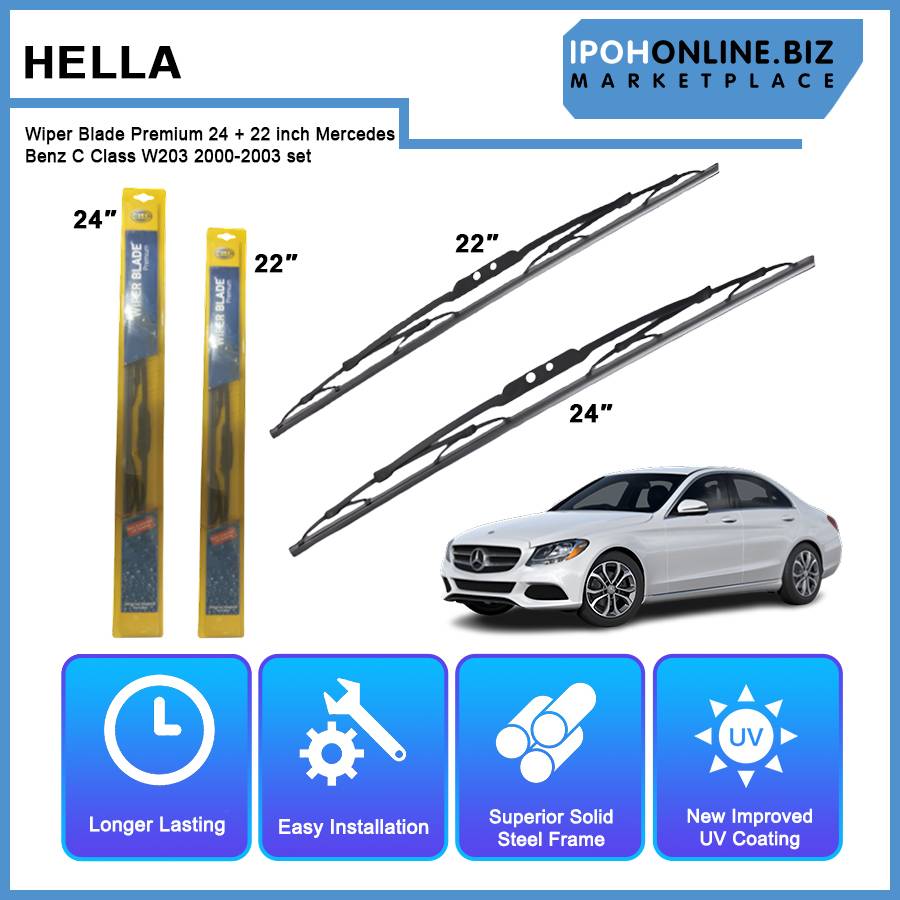Hella Wiper Blade Premium 24 + 22 inch Mercedes Benz C Class W203 2000 ...