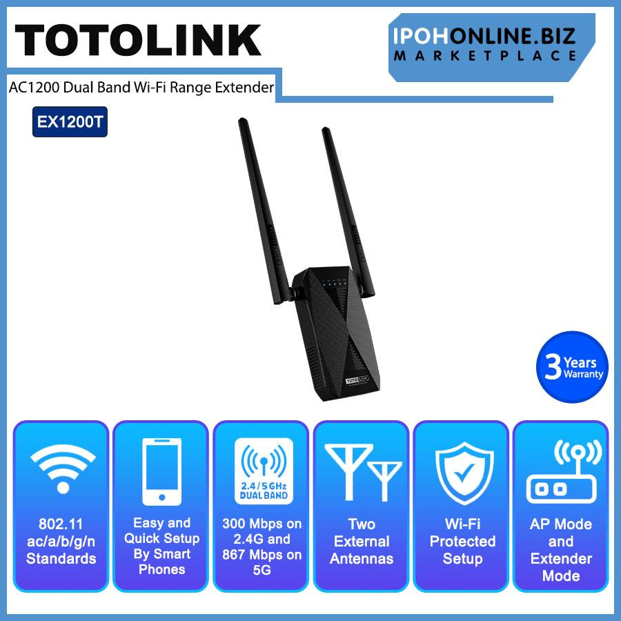 TOTOLINK EX1200T AC1200 Dual Band Wi-Fi Range Extender with 2 x 5dBi ...