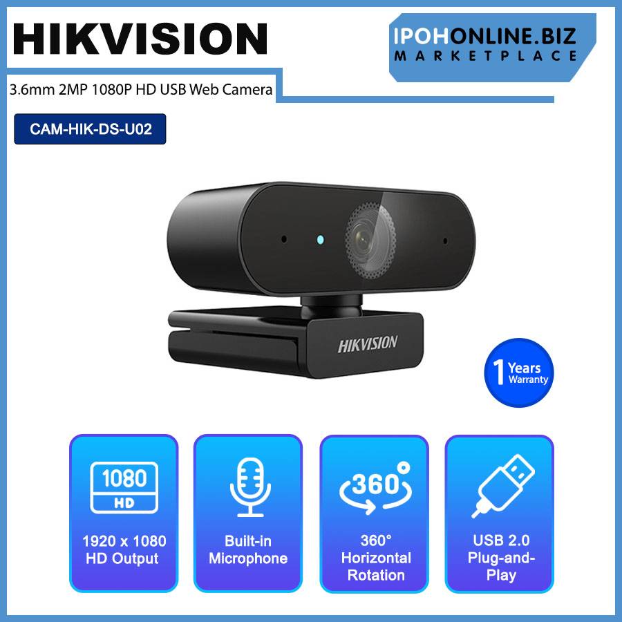 Hikvision DS-U02 3.6mm 2MP 1080P HD USB Web Camera Built-in Microphone ...