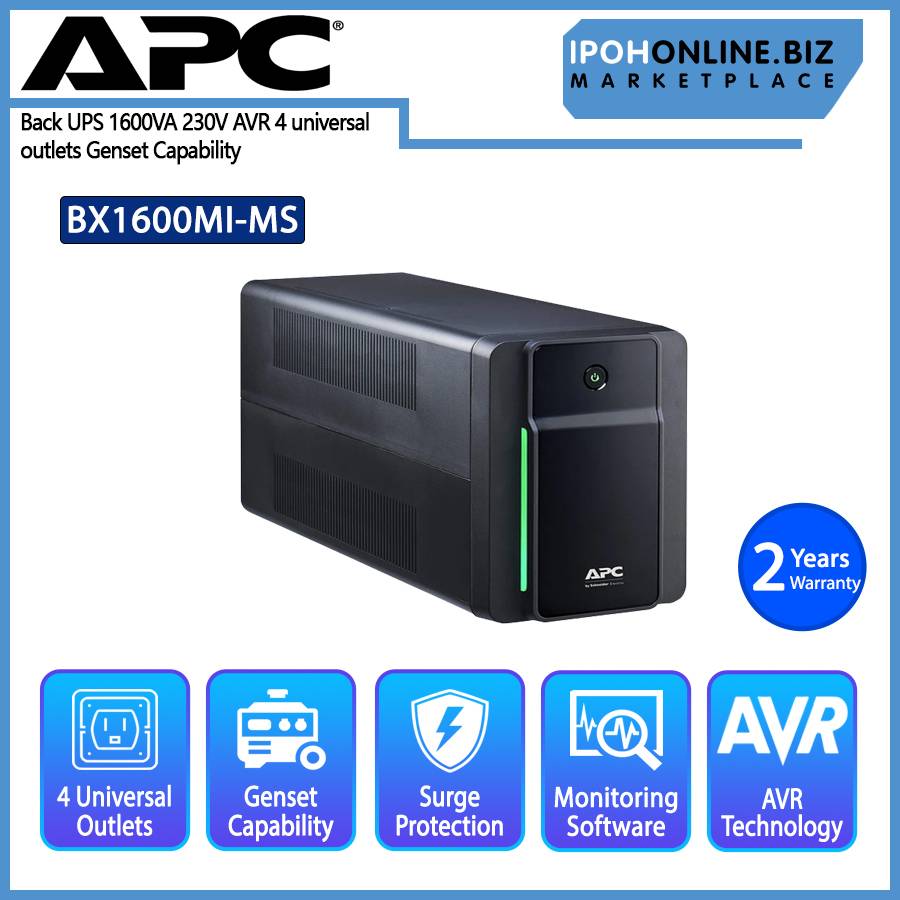 APC Back UPS 1600VA 230V AVR 4 universal outlets BX1600MI - MS Genset ...