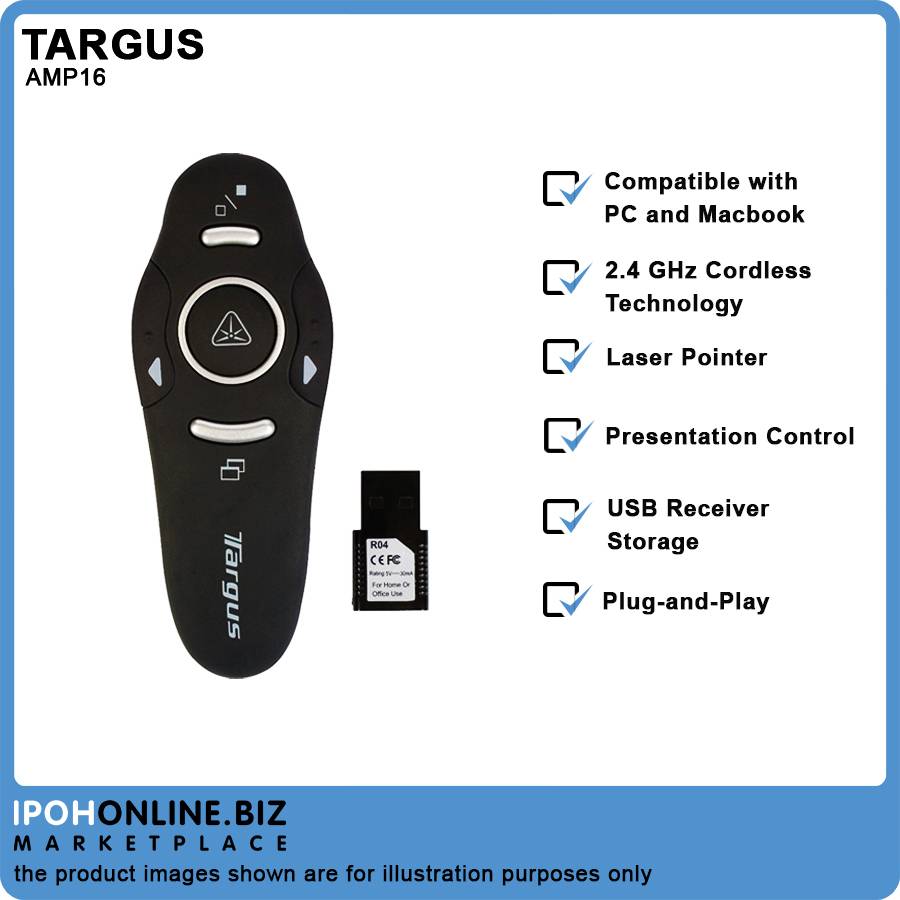 Targus P16 Wireless USB Presenter with Laser Pointer - Black AMP16AP