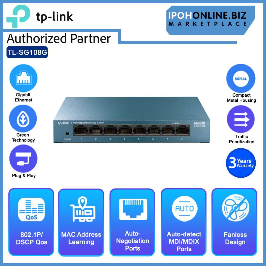 TP-LINK | LS108G 8-Port | Network Switch | Ipohonline