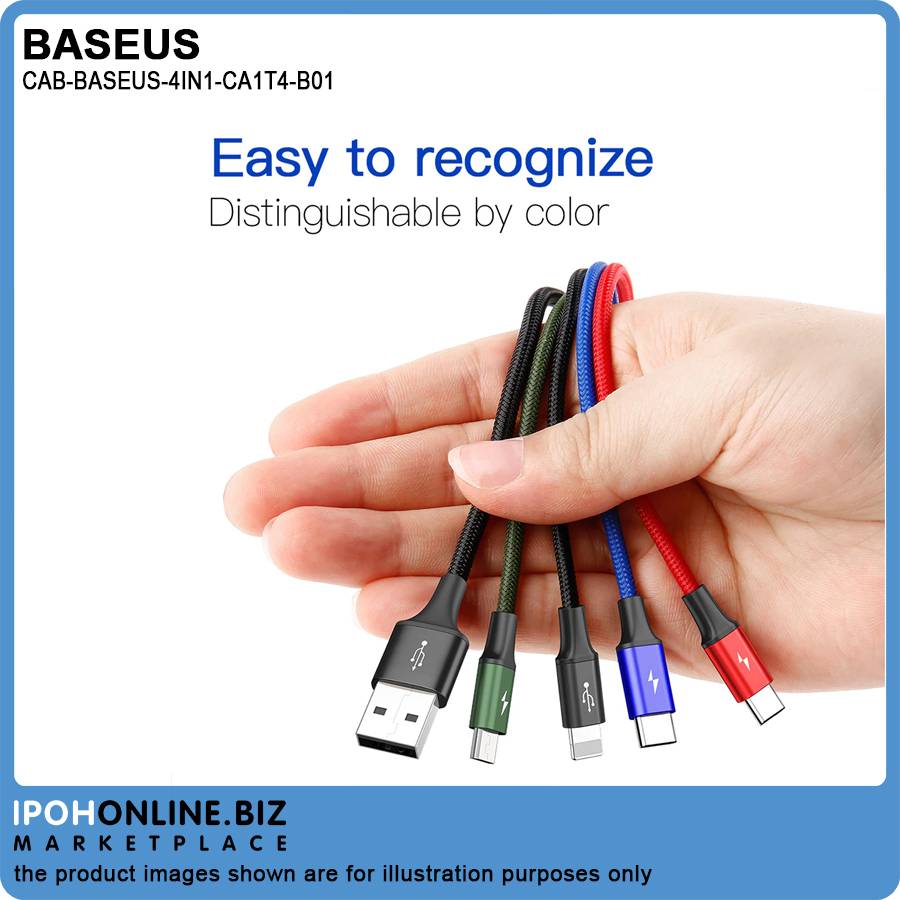 Baseus 4 in1 USB Cable IP+Micro USB+Type-C Ports Cable (1.2M)