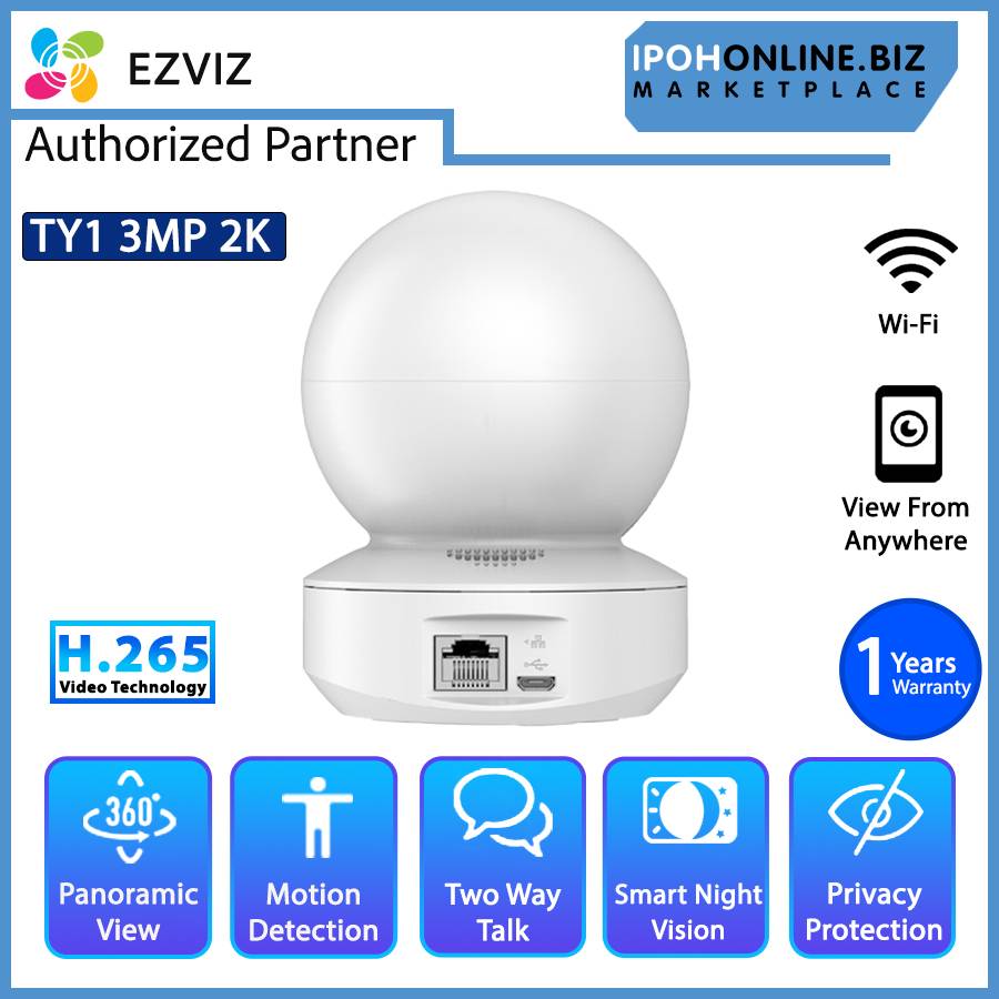 EZVIZ TY1 3MP 2K H.265 Smart Wi-Fi Pan & Tilt CCTV Camera C0-2C3WF ...