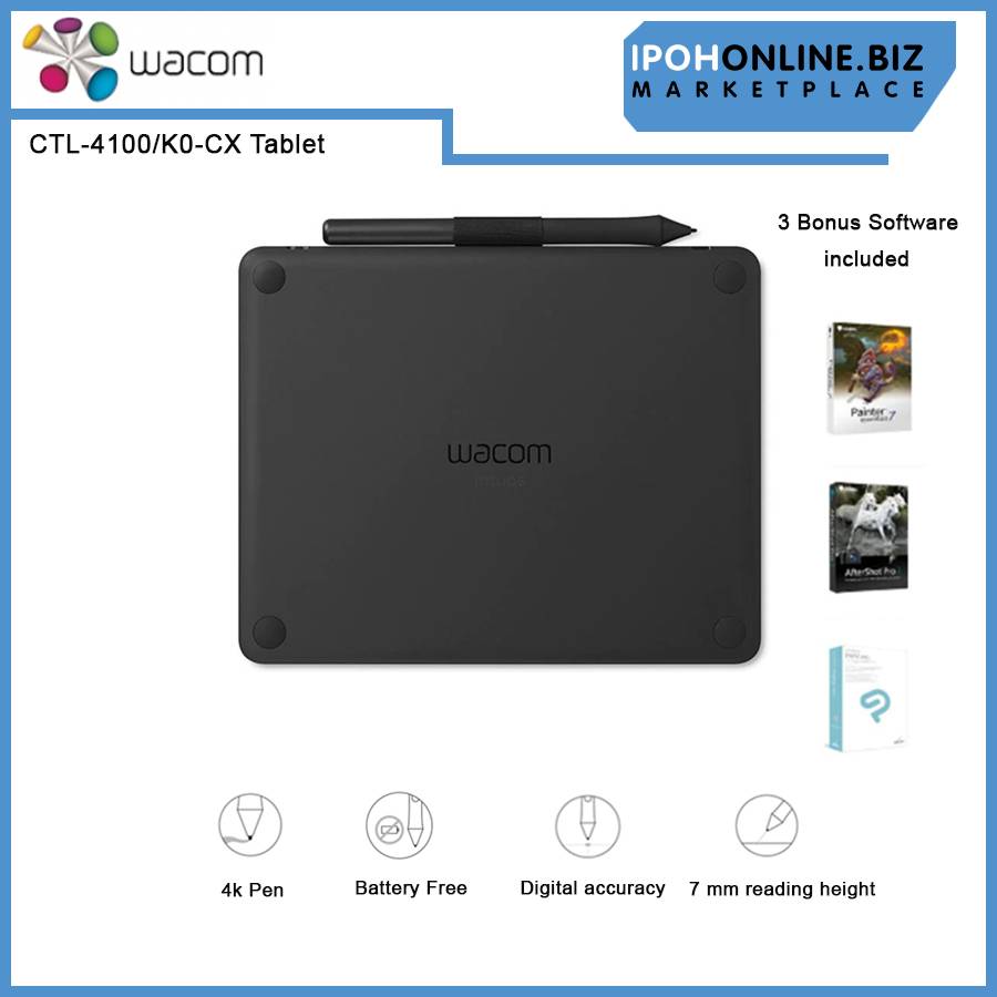 Wacom Intuos S CTL-4100 Small Creative Drawing Tablet Black
