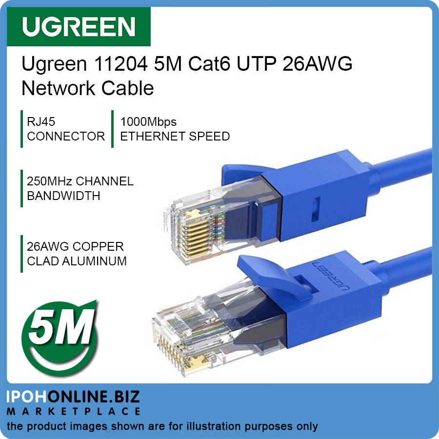UGREEN 11204 5M Cat6 UTP 26AWG CCA Network Cable - Blue