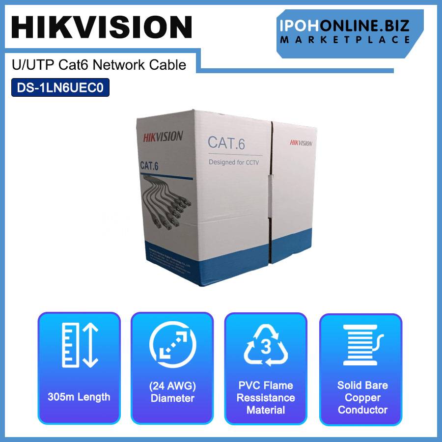 HIKVISION DS-1LN6UEC0 U/UTP Cat6 PVC 24AWG Network Cable Solid Bare ...