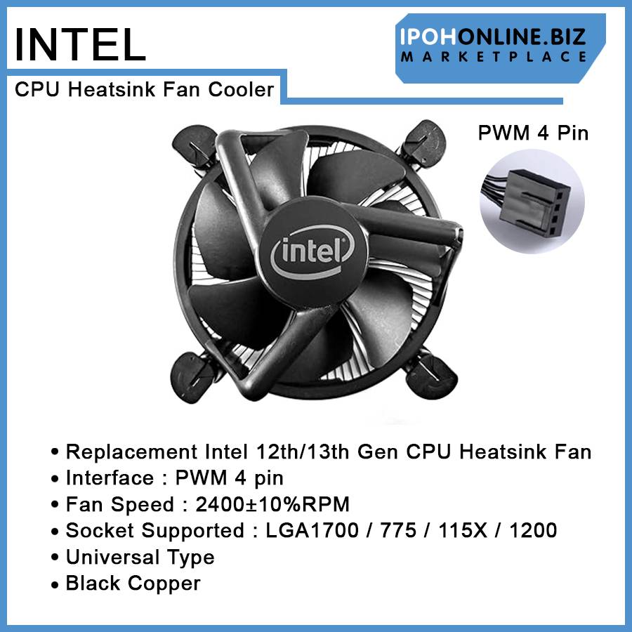 Intel CPU Heatsink Fan Black Copper LGA1700/775/115X/1200 Processor Cooler