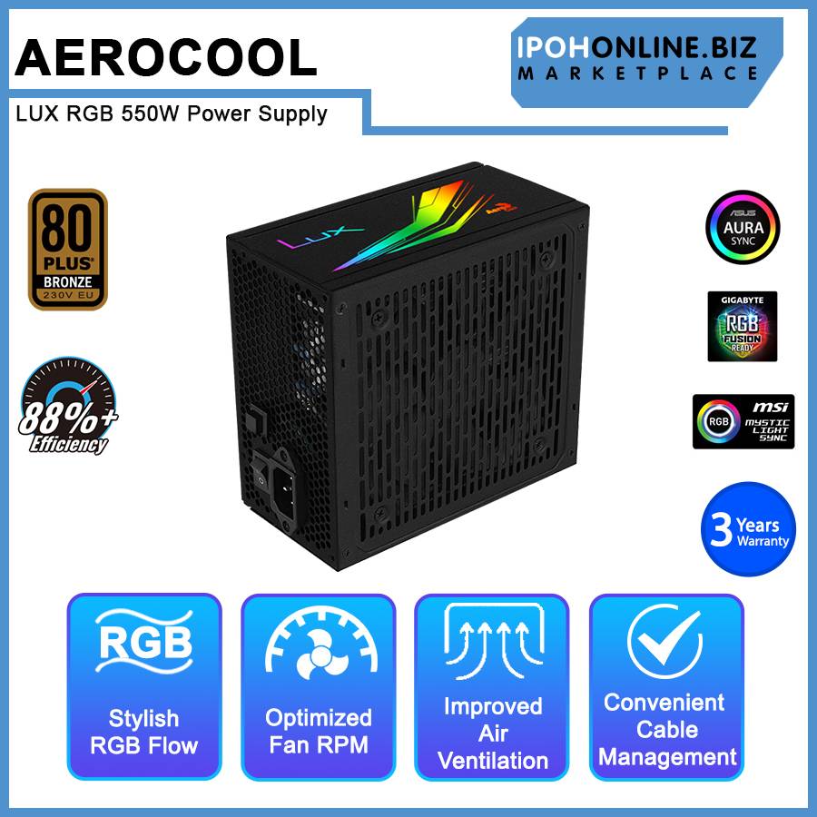 Aerocool LUX RGB 550W 80 Plus Bronze Power Supply | Ipohonline