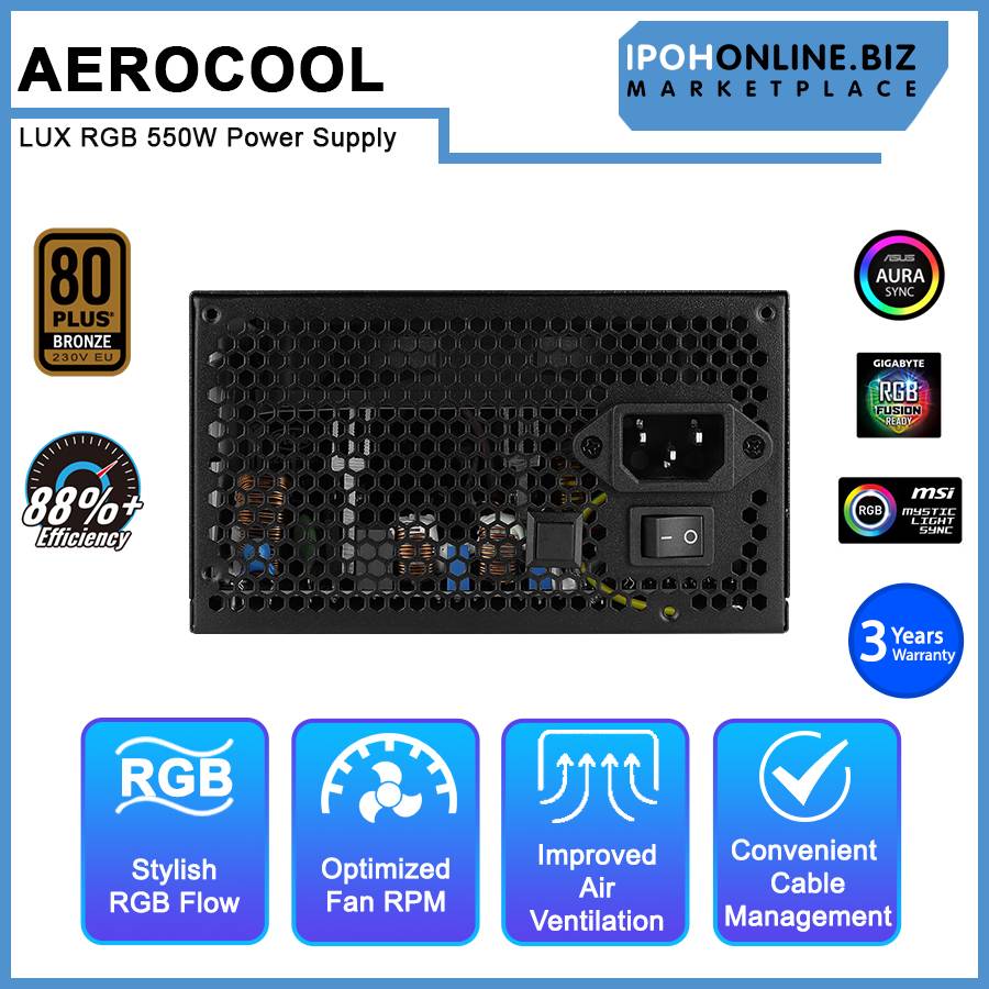 Aerocool LUX RGB 550W 80 Plus Bronze Power Supply | Ipohonline