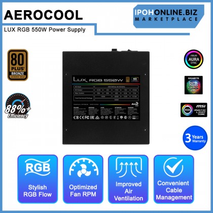Aerocool LUX RGB 550W 80 Plus Bronze Power Supply | Ipohonline