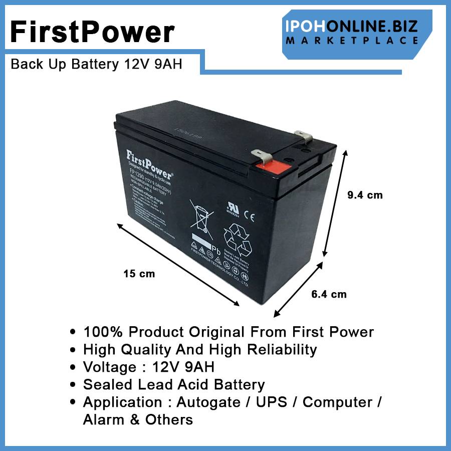 First Power FP1290 12V9AH Rechargeable Seal Lead Acid Back Up Battery ...