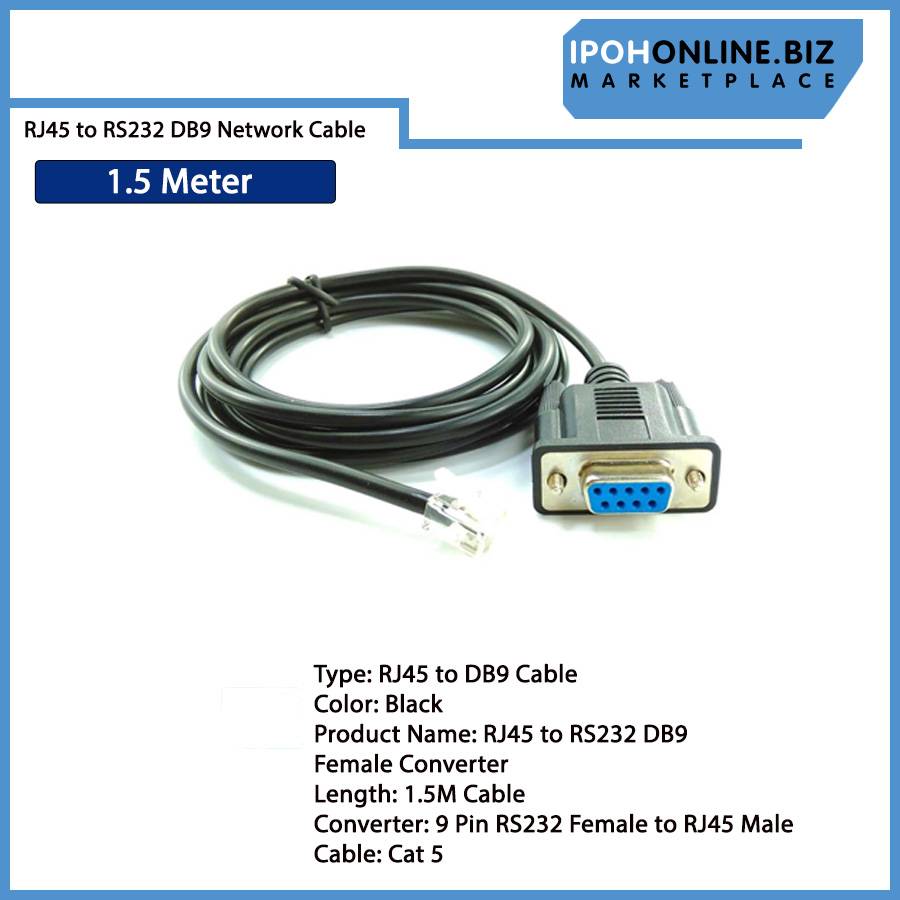 1.5M RJ45 to RS232 DB9 Female Converter Ethernet Network Console Cable
