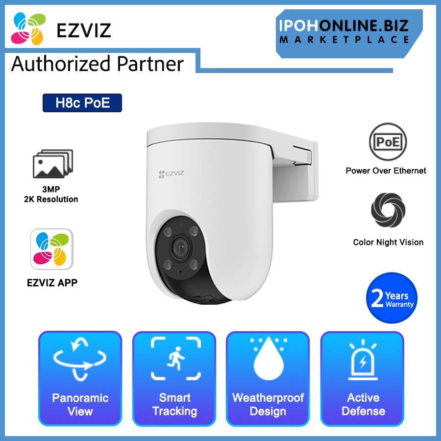 EZVIZ H8C PoE 3MP 2K Pan Tilt Color Night Vision Motion Detection ...