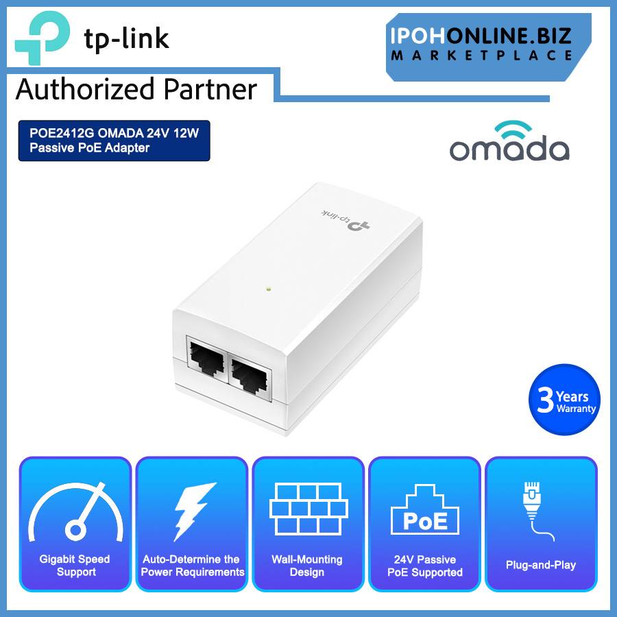 TP-LINK POE2412G OMADA 24V 12W Passive PoE Adapter | Ipohonline
