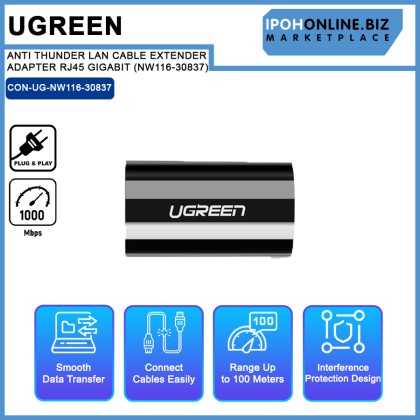 UGREEN ANTI THUNDER LAN CABLE EXTENDER ADAPTER RJ45 GIGABIT (NW116-30837)