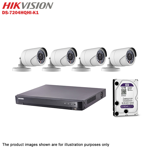Hikvision Turbo HD 4 Channel CCTV DVR DS-7204HQHI-K1 + Hikvision 1MP ...