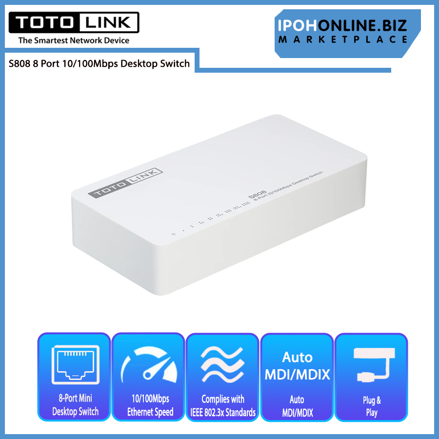 TOTOLINK S808 8 Port 10/100Mbps Mini Desktop Network Switch