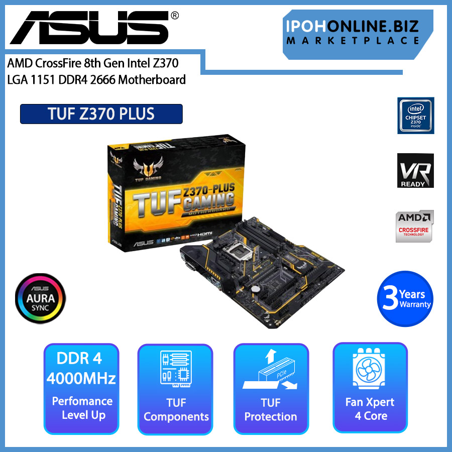 ASUS TUF Z370 PLUS AMD CrossFire 8th Gen Intel Z370 LGA 1151,DDR4 2666 ...