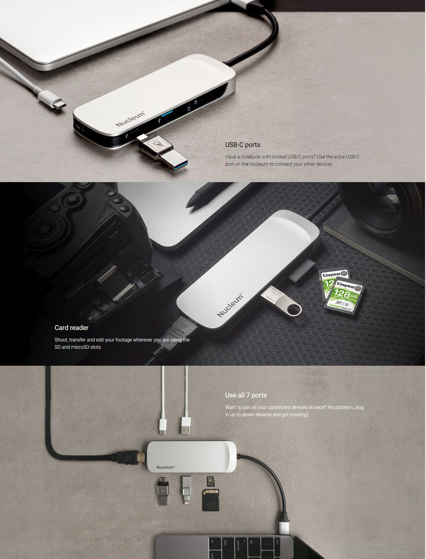 Kingston Nucleum USB Type-C Hub - HDMI USB 3.1 SD microSD C-HUBC1-SR-EN