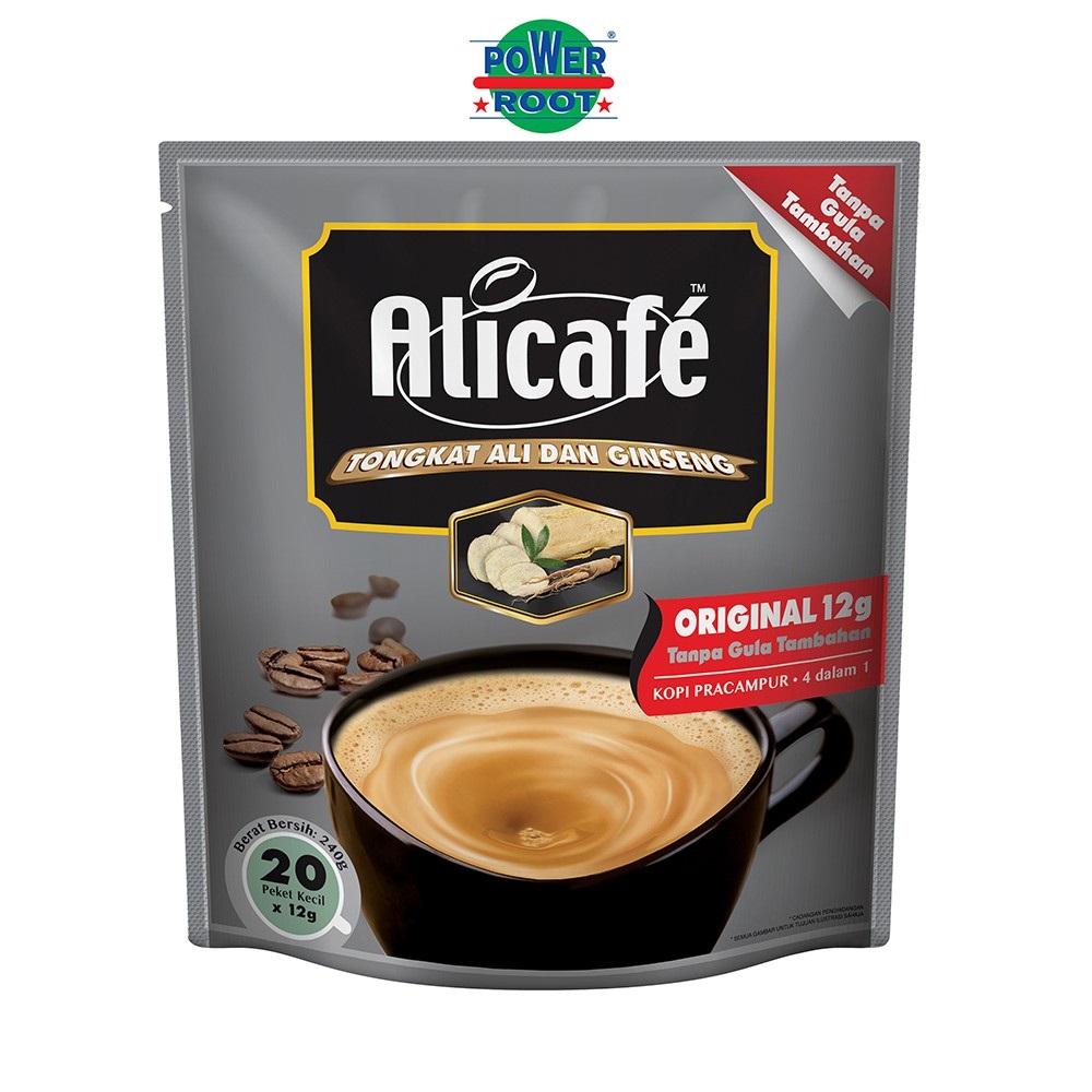 Alicafe Tongkat Ali dan Ginseng Original 12g No Sugar 4 in 1 (20 x 12g)