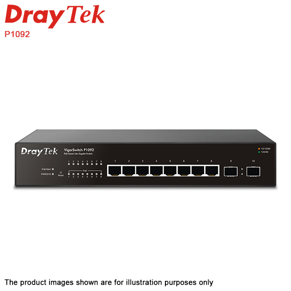 DrayTek VigorSwitch P1092 10-Port Smart Lite Managed Gigabit PoE+ Switch