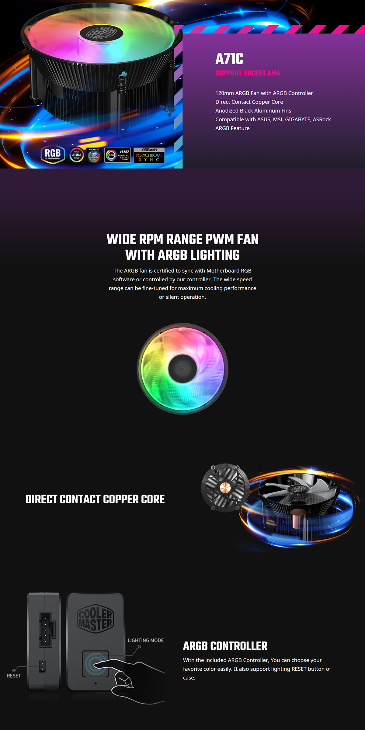 Cooler Master | A71C CPU Air Cooler RGB Fan SUPPORT SOCKET AM4 | Ipohonline
