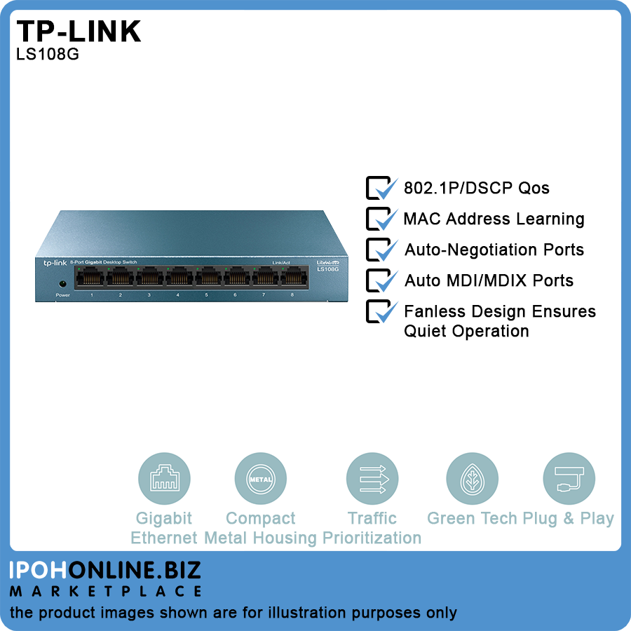 TP-LINK | LS108G 8-Port | Network Switch | Ipohonline