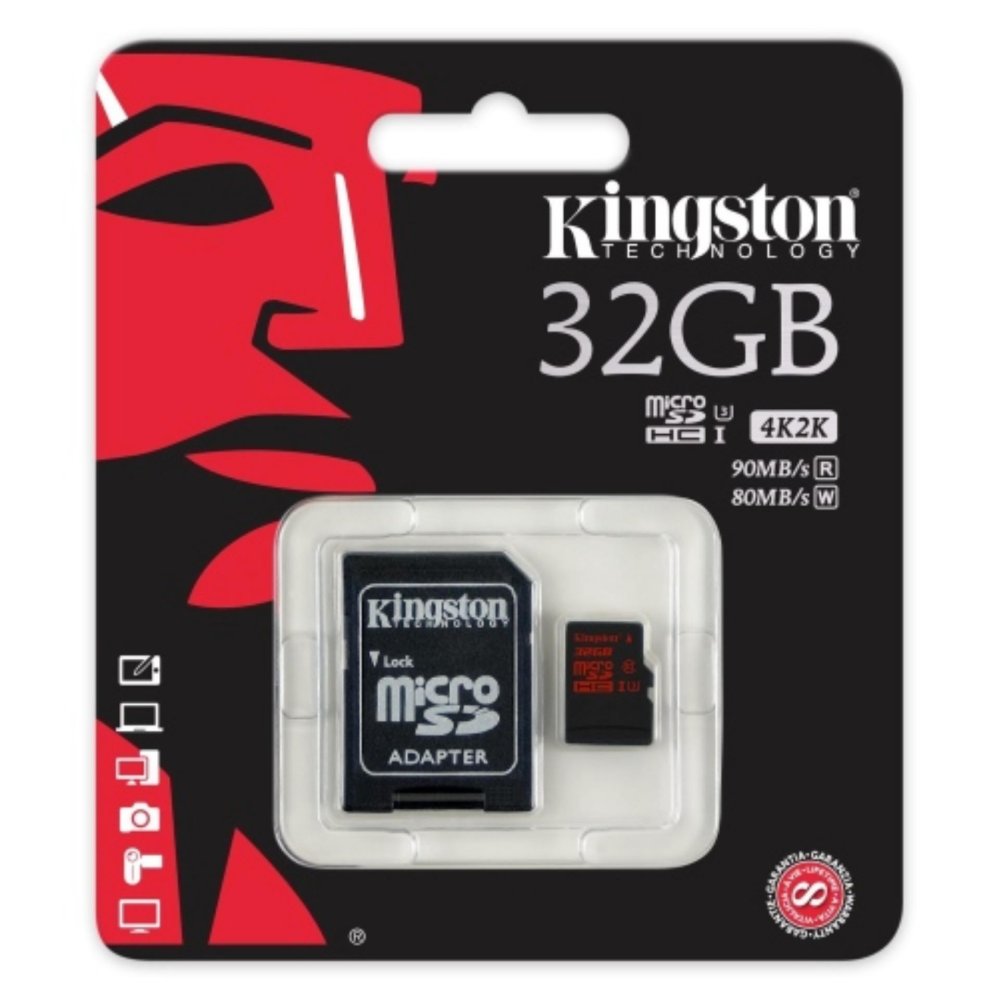 Kingston 32GB microSDHC UHS-I Speed Class 3 U3 4K2K (R90mb/s - W80mb/s ...