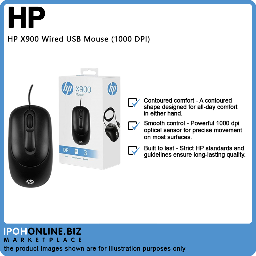 HP X900 Wired USB Optical Mouse - 1000dpi 3 Buttons | IpohOnline