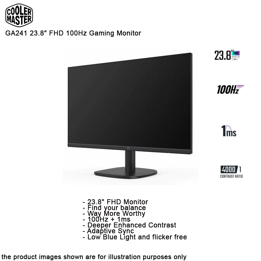 COOLER MASTER GA241 23.8" FHD 100Hz HDMI VGA Gaming Monitor with ...