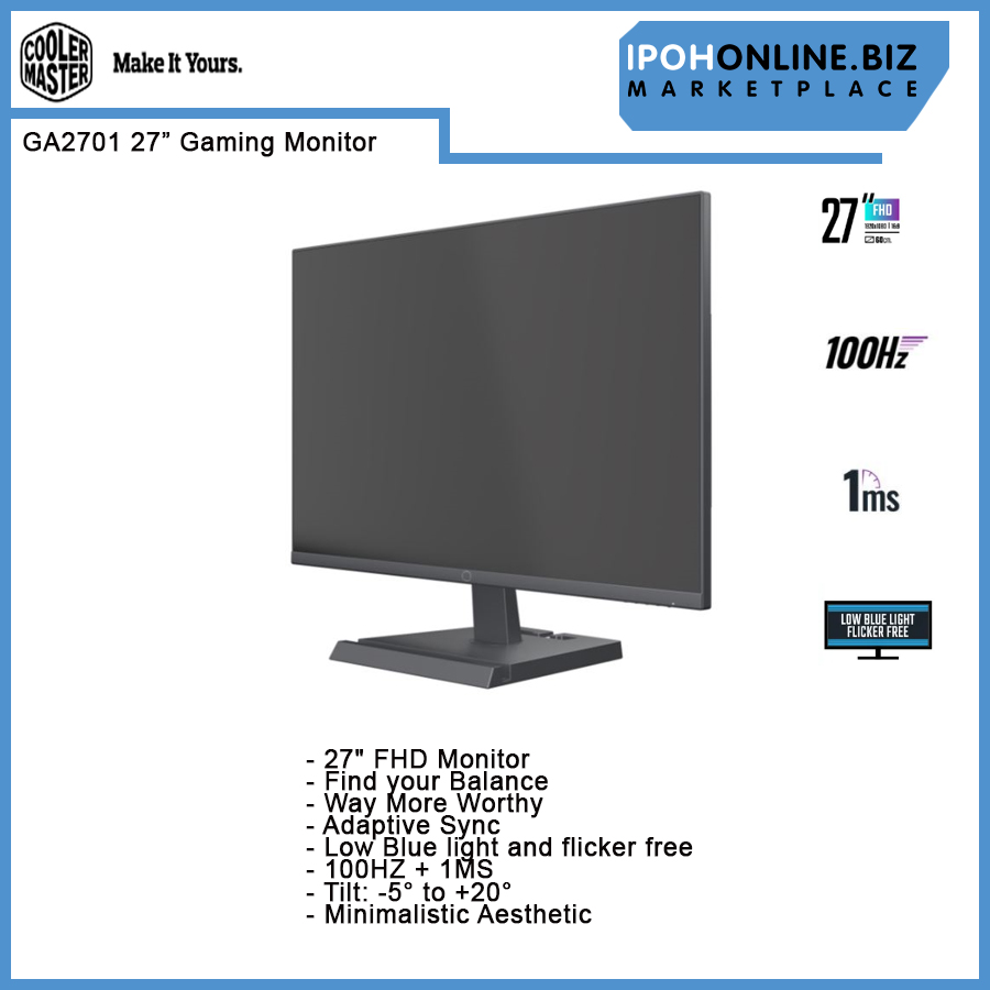 COOLER MASTER GA2701 27" FHD 100Hz HDMI VGA Gaming Monitor with ...