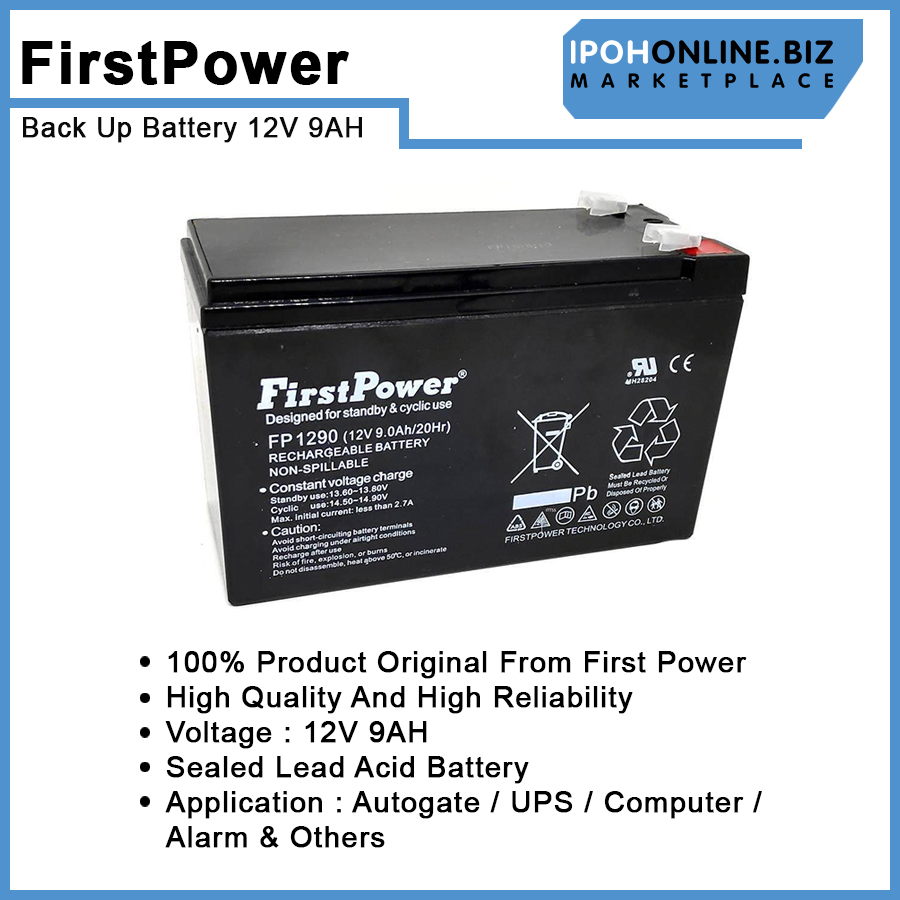 First Power FP1290 12V9AH Rechargeable Seal Lead Acid Back Up Battery ...