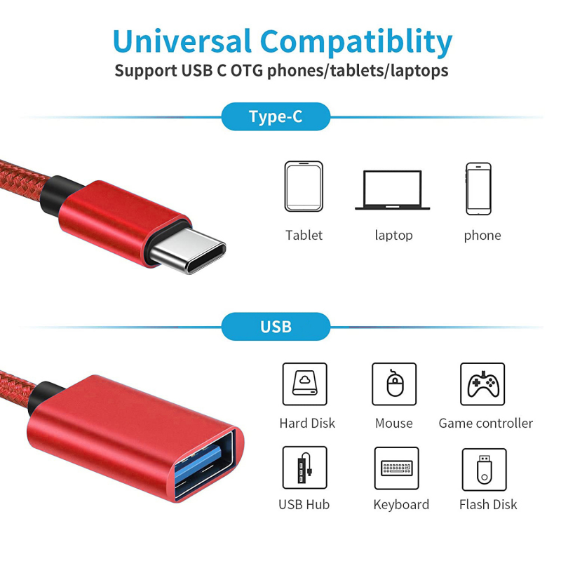 USB to Type C OTG Data Cable Converter