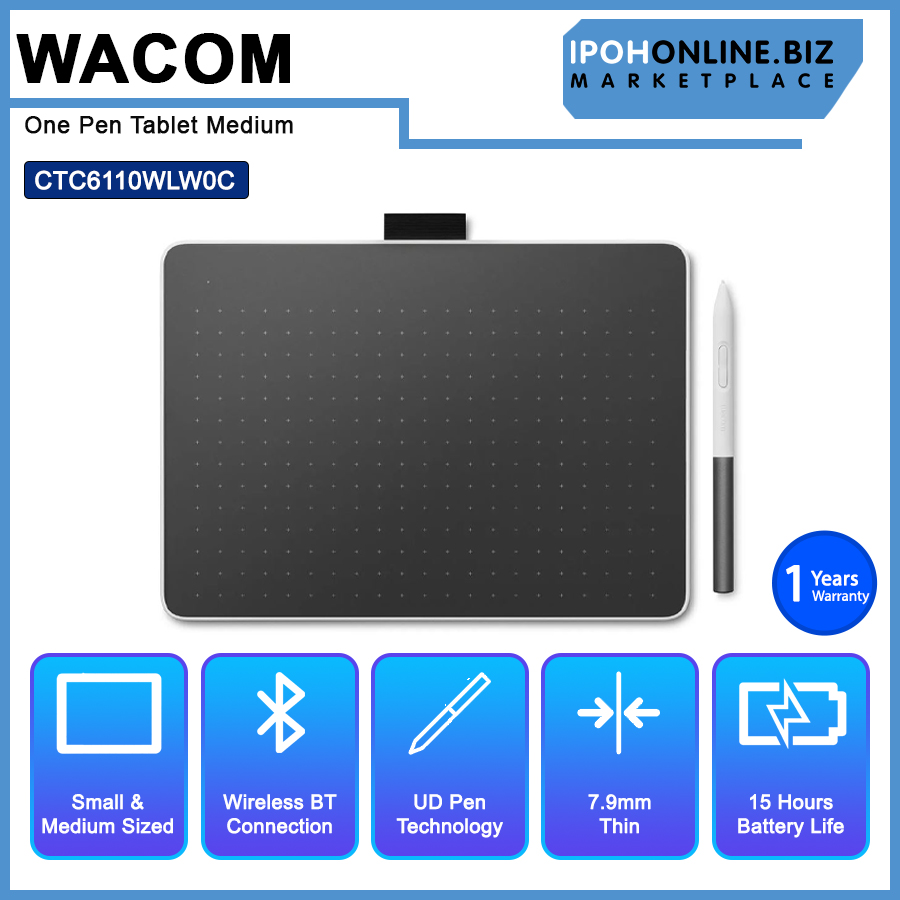 Wacom One Pen Tablet Medium Standard Edition Student & Designer Drawing ...