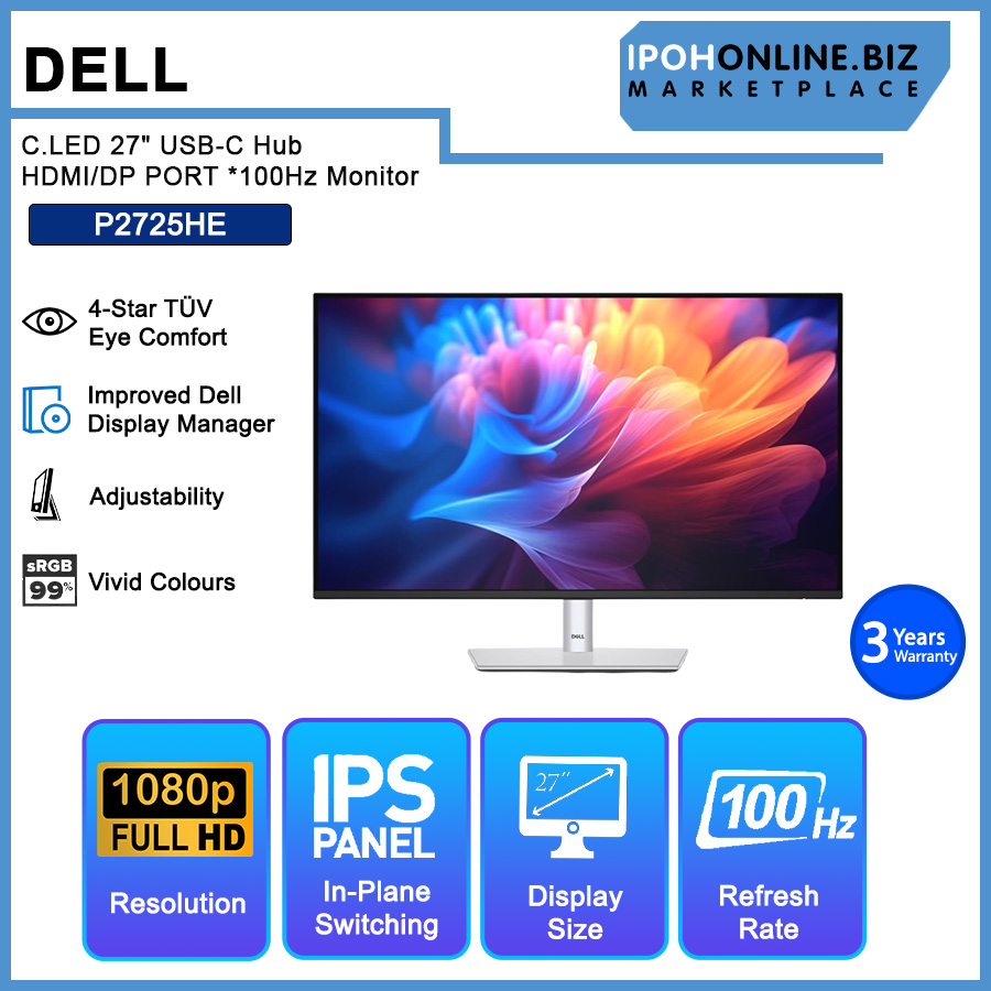 Dell P2725HE LED 27" USB-C Hub HDMI/DP PORT 100Hz Monitor | Ipohonline
