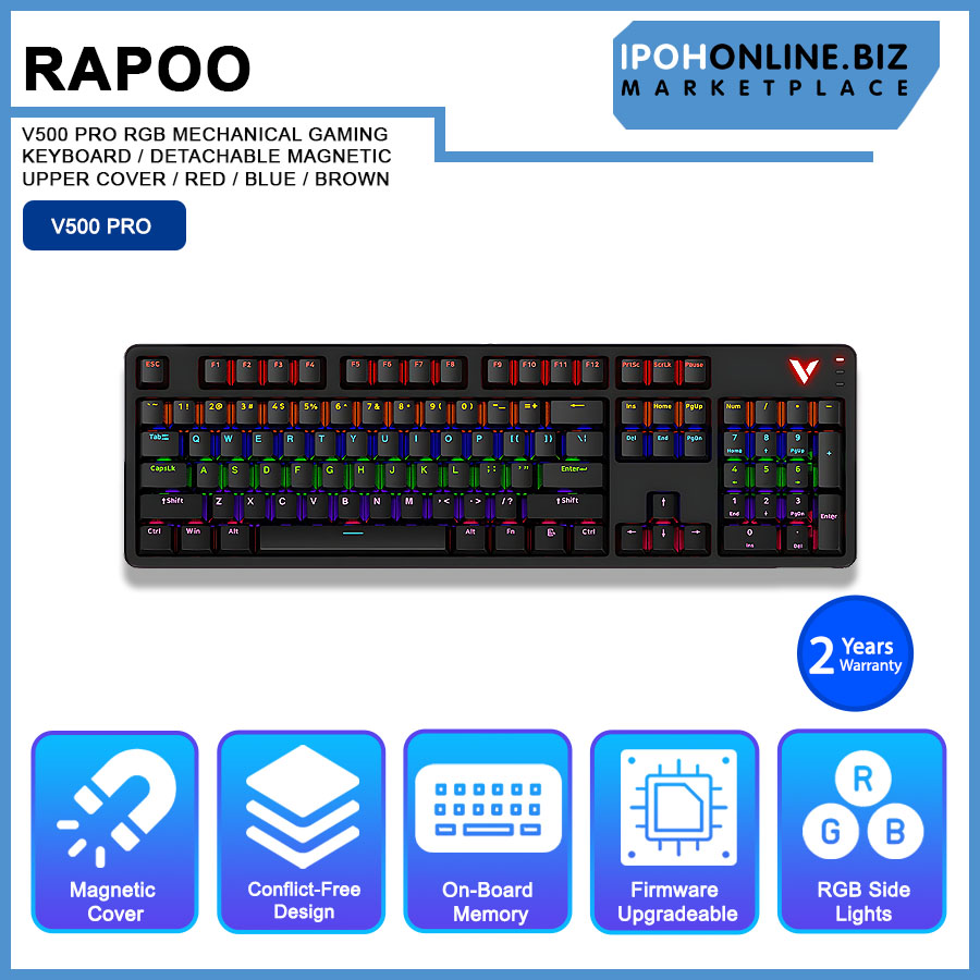 RAPOO V500 PRO RGB MECHANICAL GAMING KEYBOARD / DETACHABLE MAGNETIC ...