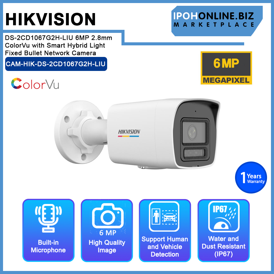 HIKVISION DS-2CD1067G2H-LIU 6MP 2.8mm ColorVu with Smart Hybrid Light ...