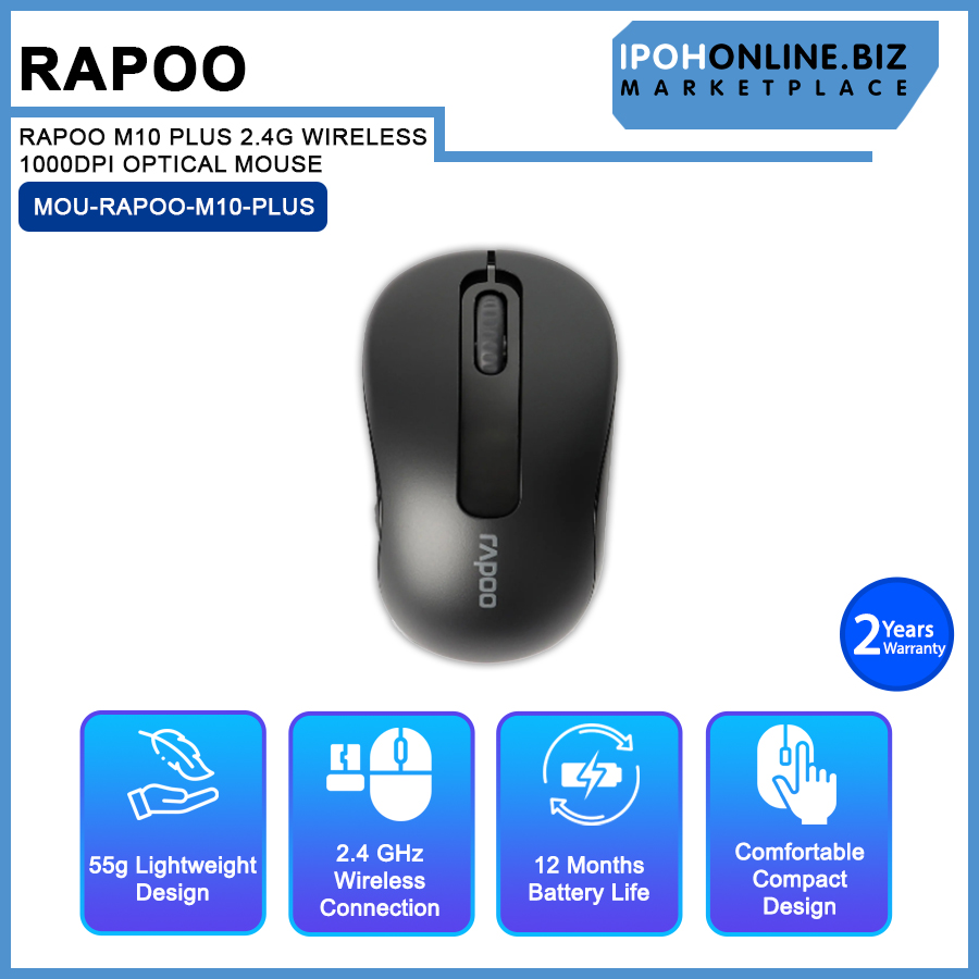 RAPOO M10 PLUS 2.4G WIRELESS 1000DPI OPTICAL MOUSE