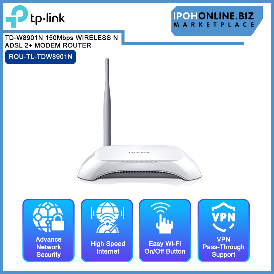 TP-LINK TD-W8901N 150Mbps WIRELESS N ADSL 2+ MODEM ROUTER