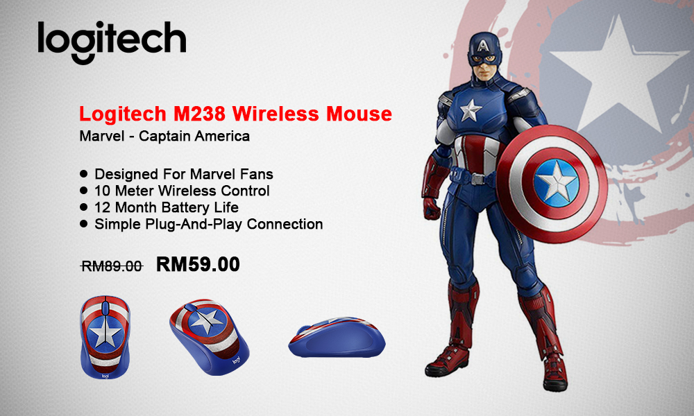 Logitech M238 Mouse - Captain America | IPOHONLINE